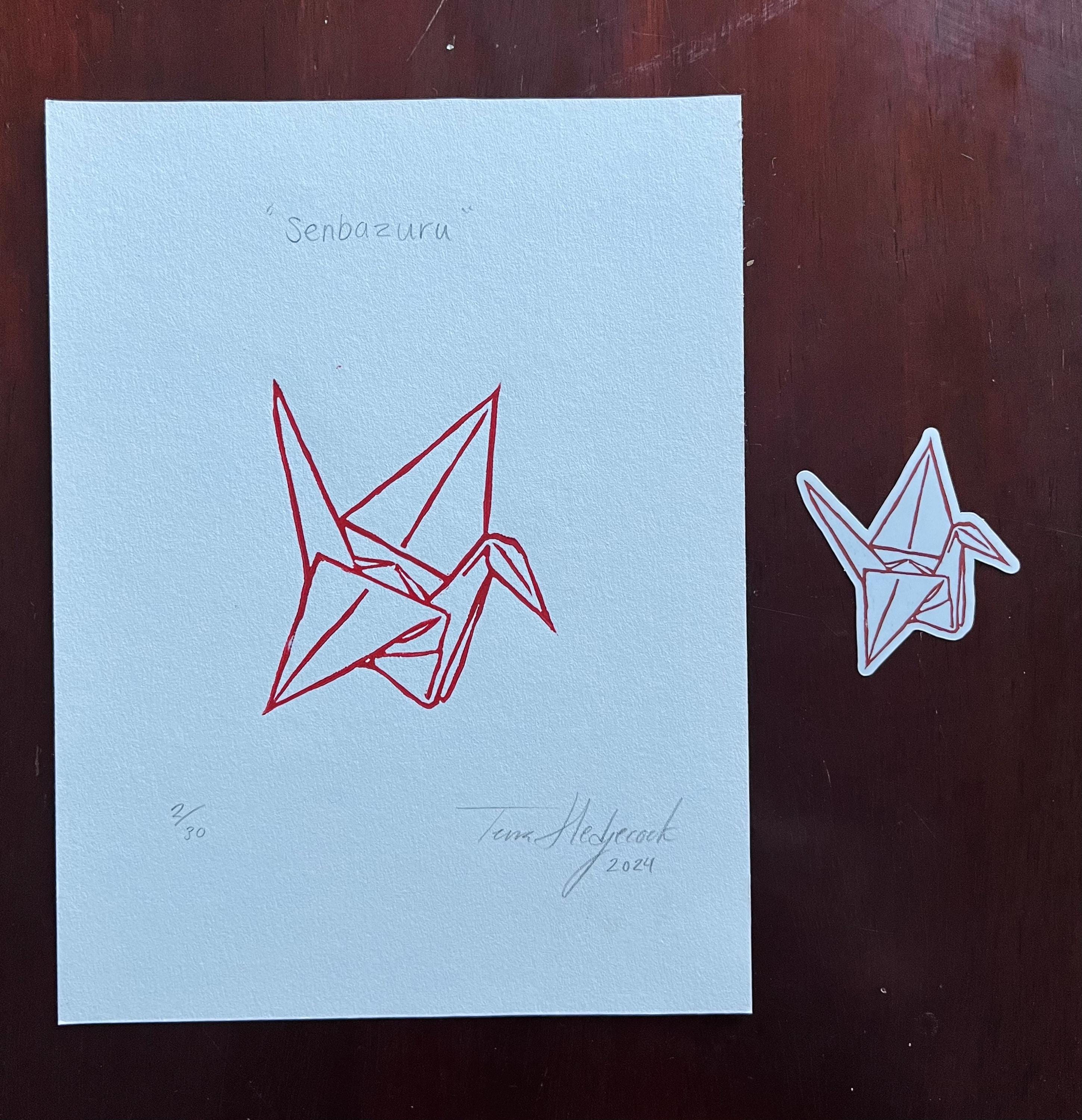 Senbazuru Lino Print and Vinyl Sticker Set of Origami Paper Crane ...