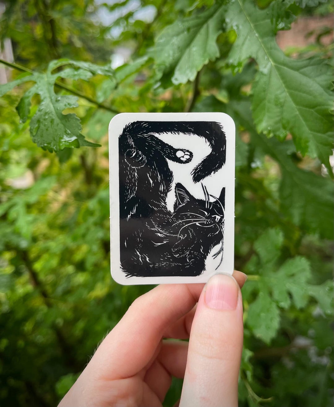 Vinyl Sticker of Cute Black Cat Linocut• Original Animal Illustration ...