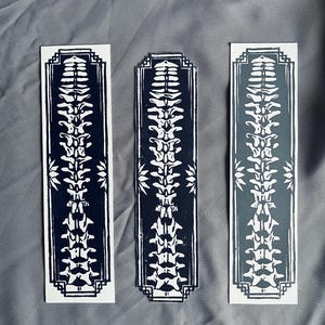 Handprinted Spine Linocut Bookmark • Art Deco Inspired Anatomy Bookmark ...