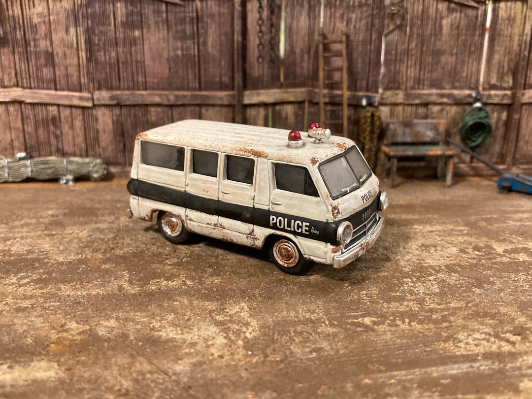 1964 Dodge A100 Police Van Customized 1/64 Scale Diecast Car. Custom Barn Find Style. Weathered ...