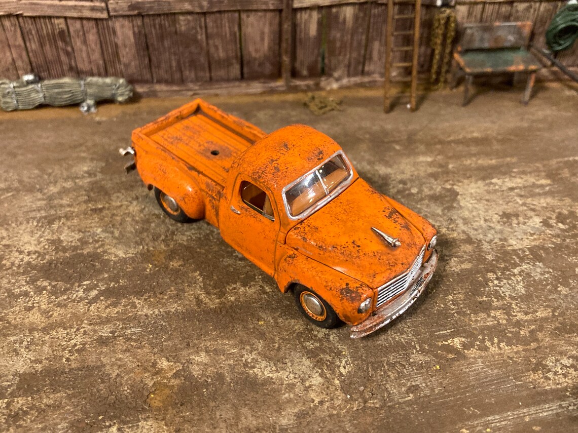 1950 Studebaker 2R Pickup Customized 1/64 Scale Diecast Truck. Custom Barn Find Style. Weathered ...