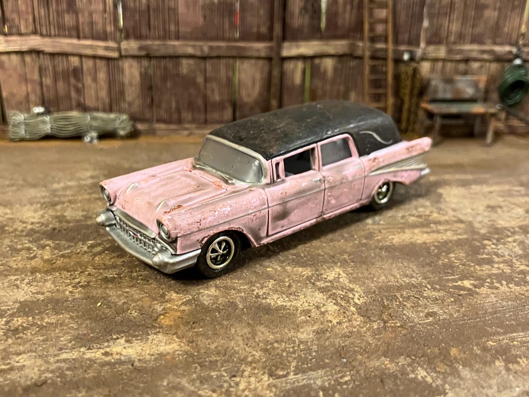 1957 Chevy Bel Air Hearse Customized 1/64 Scale Diecast Car. Custom Barn Find Style. Weathered ...