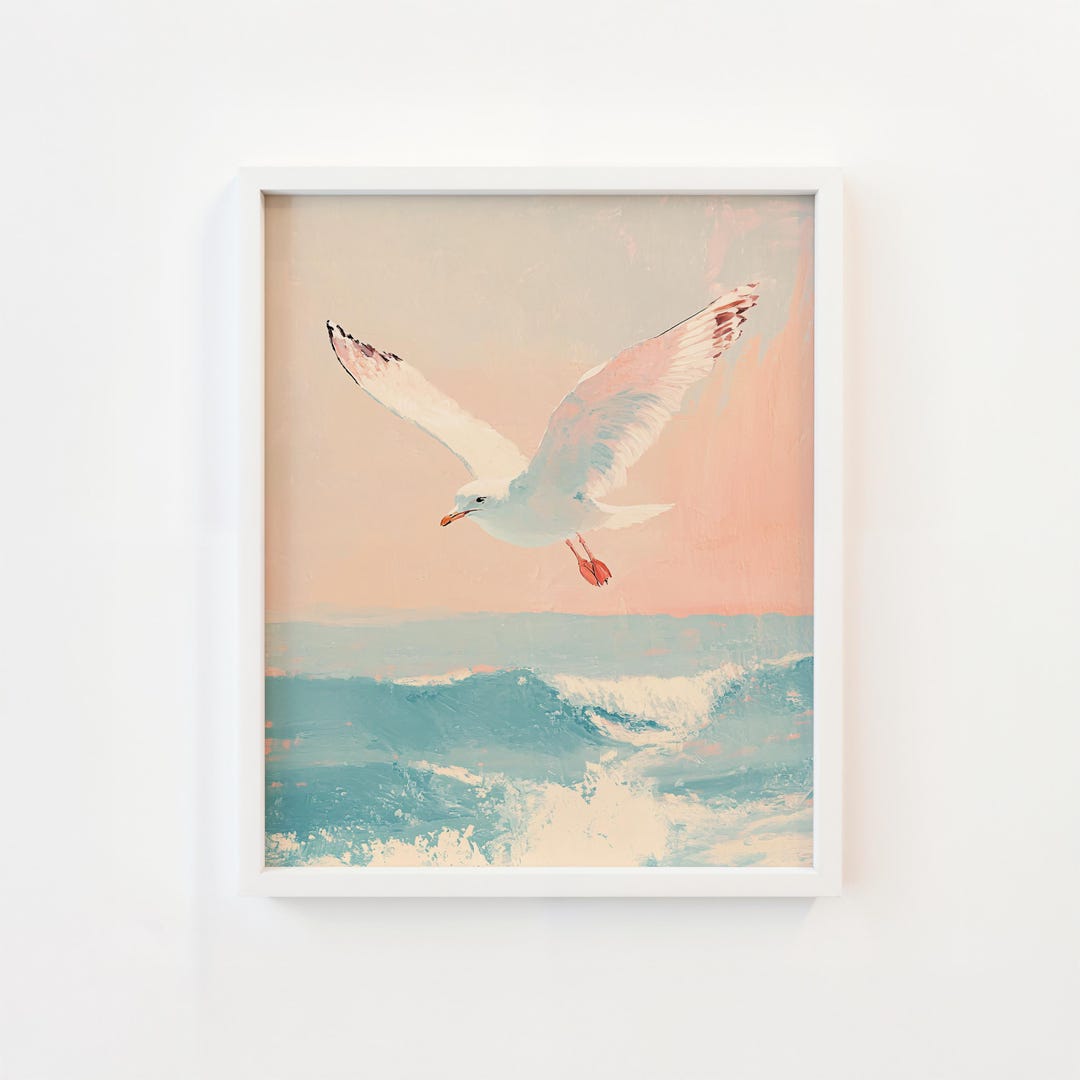 Seagull Soaring Over Ocean Breeze – Coastal Bird Wall Art Printable ...