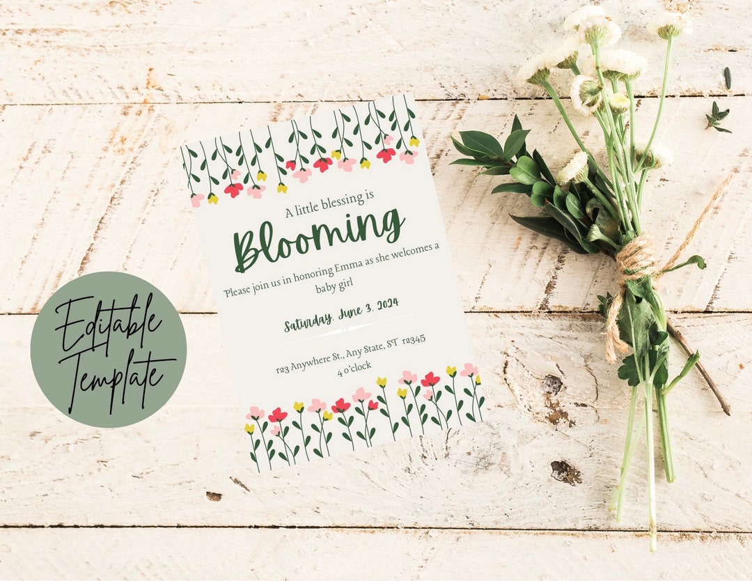 Editable Baby in Bloom, Invitation Template, Wildflower Baby Shower ...