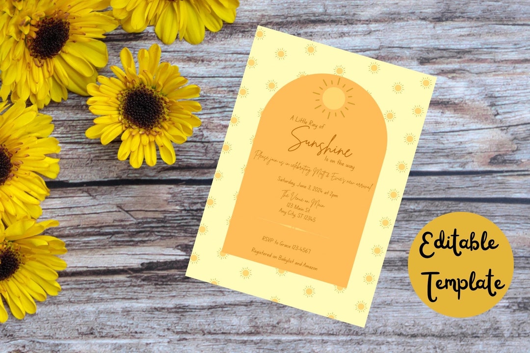 Sunshine Themed Baby Shower Invitation, Boho Baby Shower Invite ...