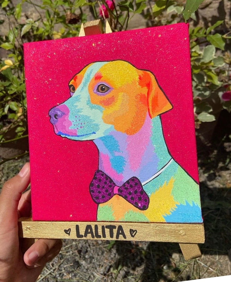 Colorful Custom Pop Art Pet Portrait Painting on Canvas From Photo, Dog ...