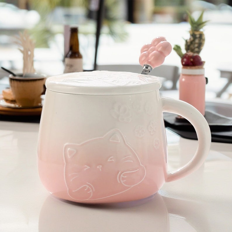 Cat-themed Mug Set With Spoons, Animal Lover Ceramic Cup, Niche High ...
