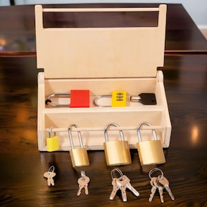 Personalized Custom Montessori Wooden Lock Box, Toddler Hands-on Skills ...