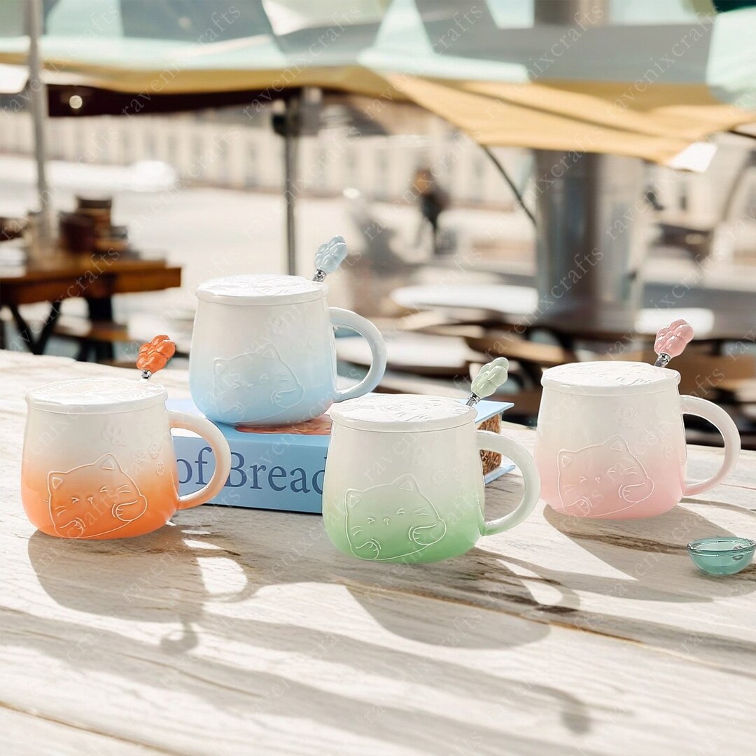 Cat-themed Mug Set With Spoons, Animal Lover Ceramic Cup, Niche High ...