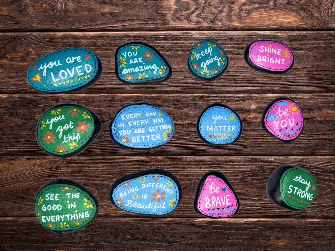 Hand-painted Inspirational Quote Rocks Unique Painted Stones Decorative ...