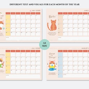 2025 Cat Printable Calendar Printable Landscape A4 Digital Calendar ...