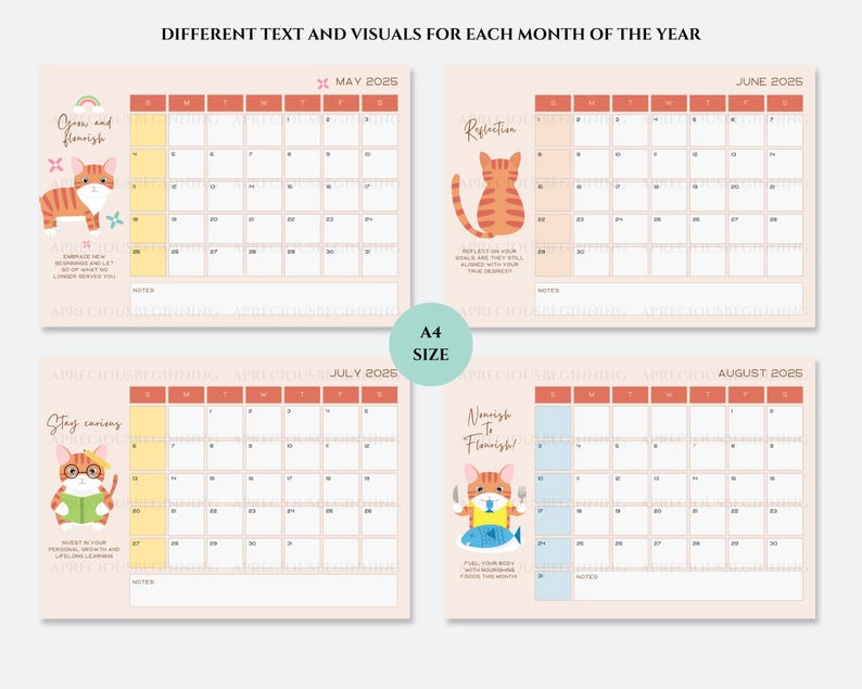 2025 Cat Printable Calendar | Printable Landscape | A4 | Digital ...