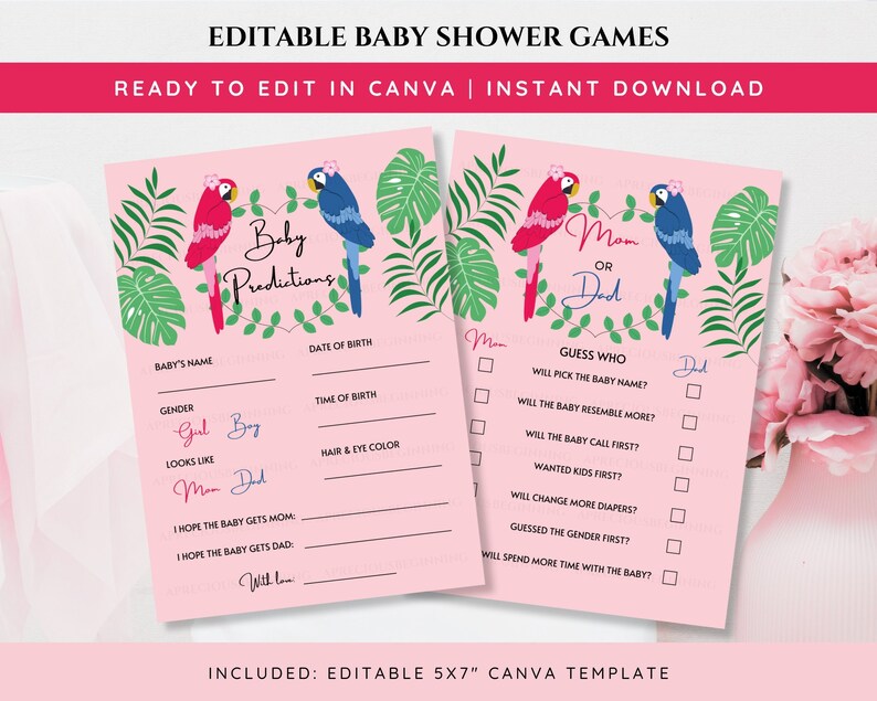 Editable Baby Shower Guessing Games Card, Tropical Theme Baby ...