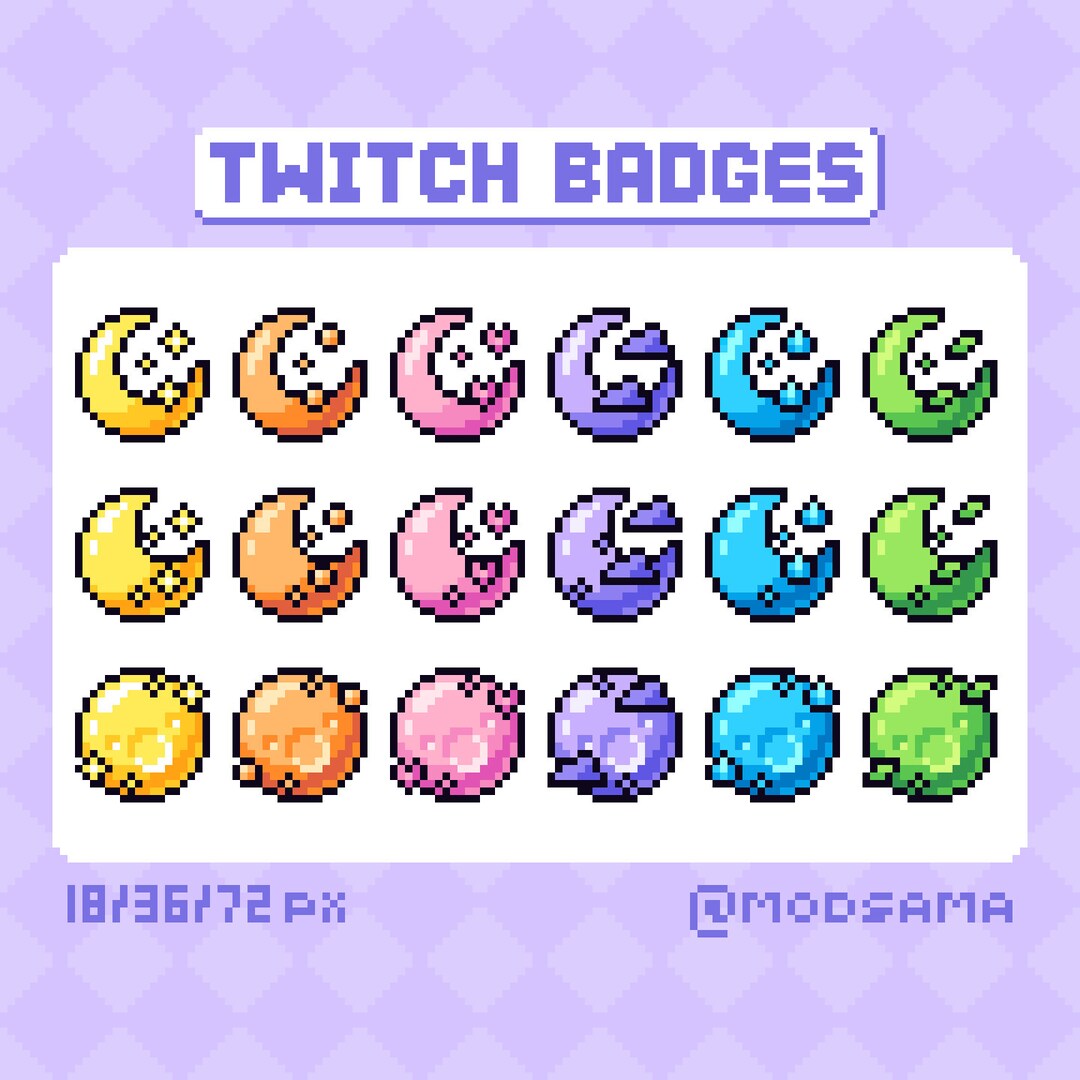Cute Colorful Moon Phase Cartoon Pixel Twitch Sub/ Bit Badges - Etsy