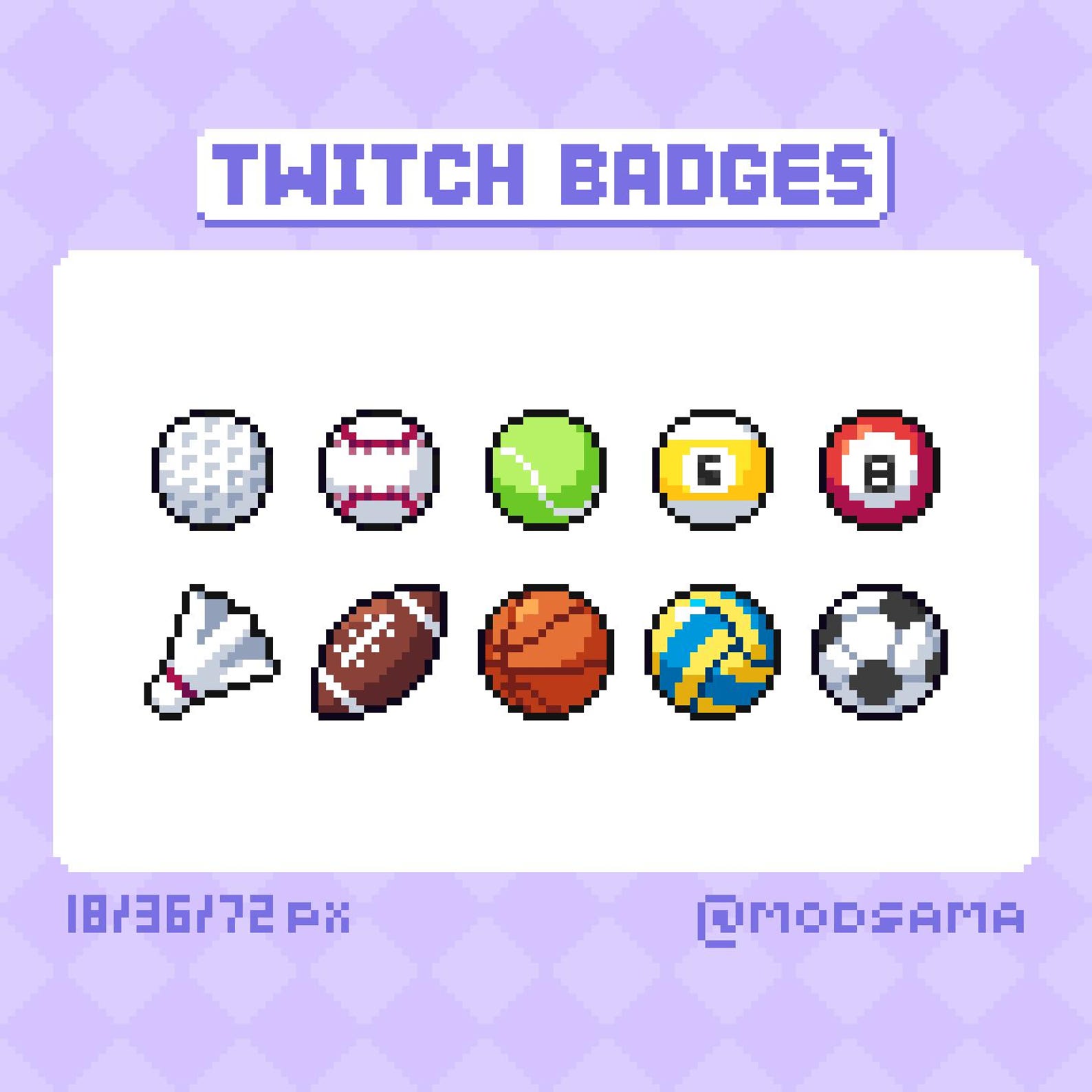 Cute Sport Balls Cartoon Pixel Twitch Sub/ Bit Badges Included Golf Baseball Tennis Pool ...