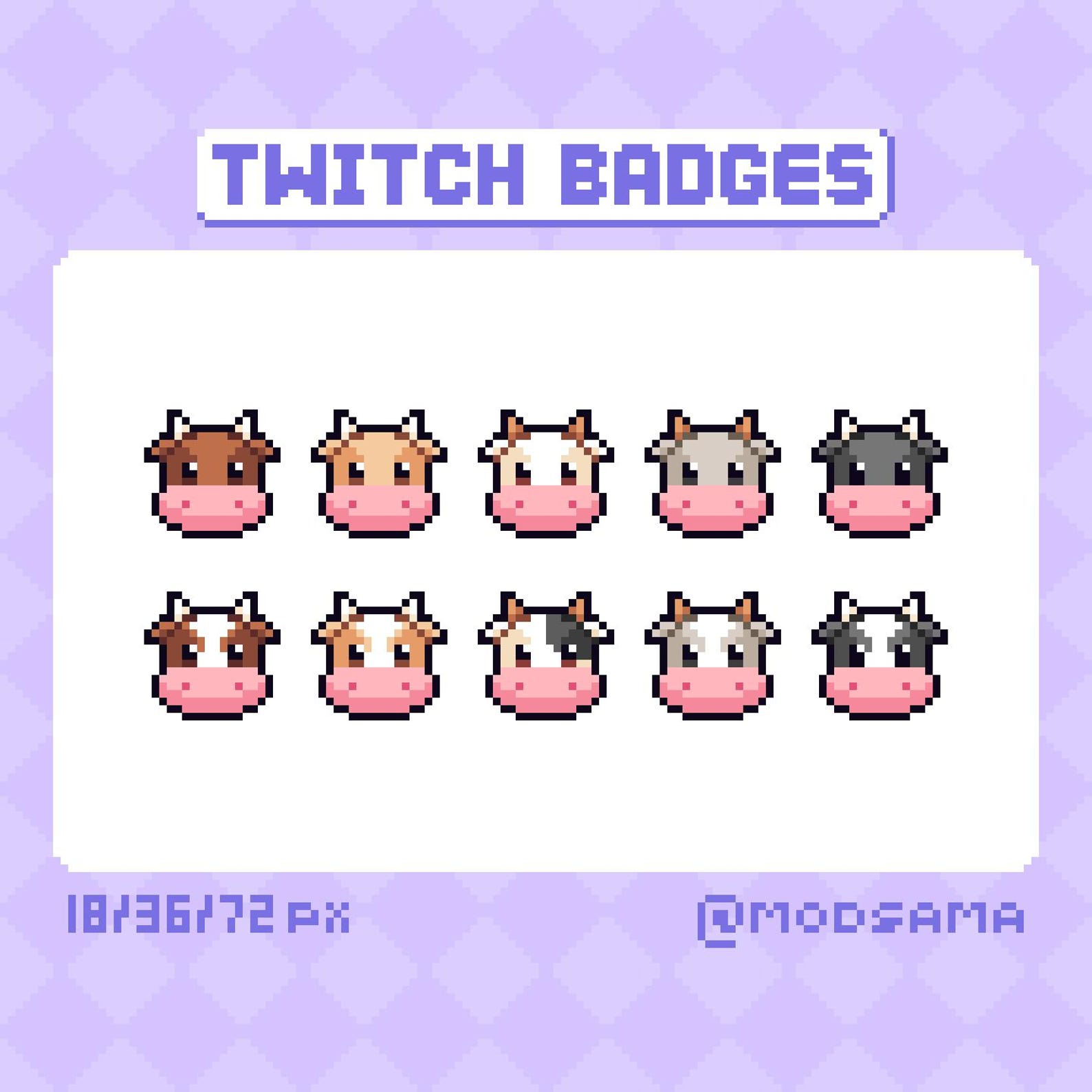 Cute Cow Face Cartoon Pixel Twitch Sub/ Bit Badges - Etsy