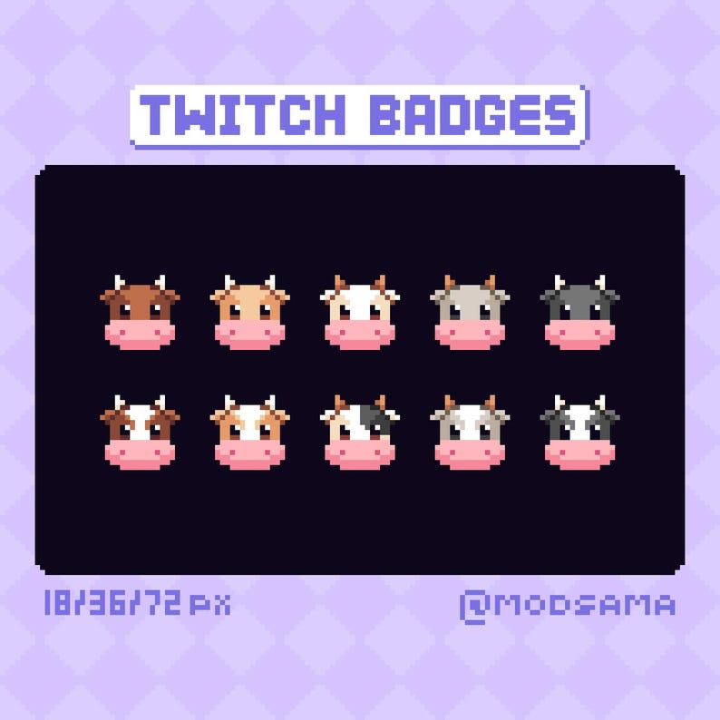 Cute Cow Face Cartoon Pixel Twitch Sub/ Bit Badges - Etsy