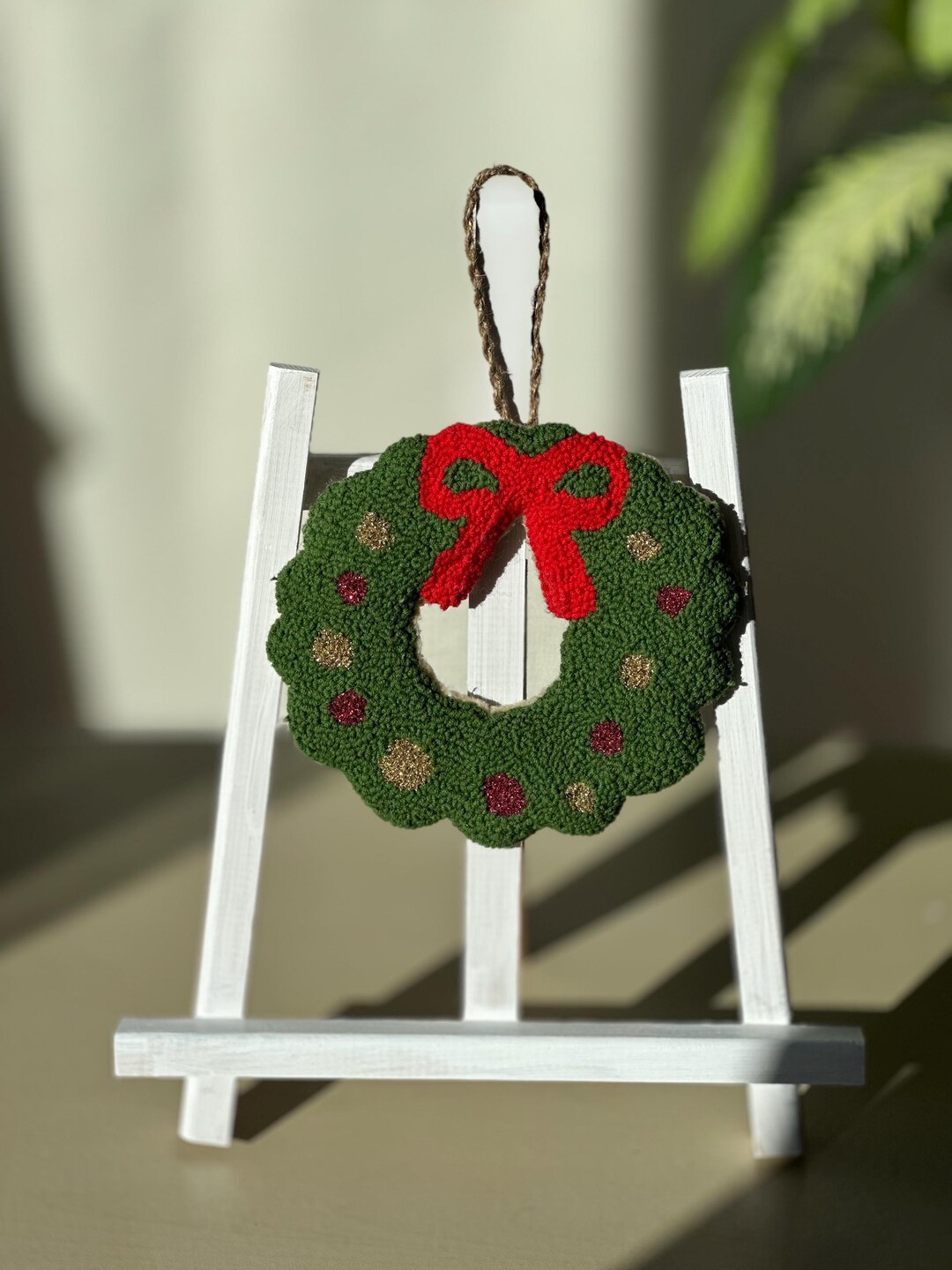 Christmas Swag, Punch Needle Front Door Decor, Festive Ornament, Winter ...