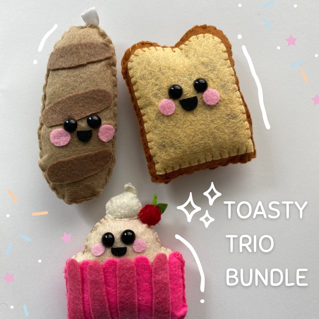 Toasty Trio Felt Plushie Bundle Plushie Bundle Handmade Plushies Food ...