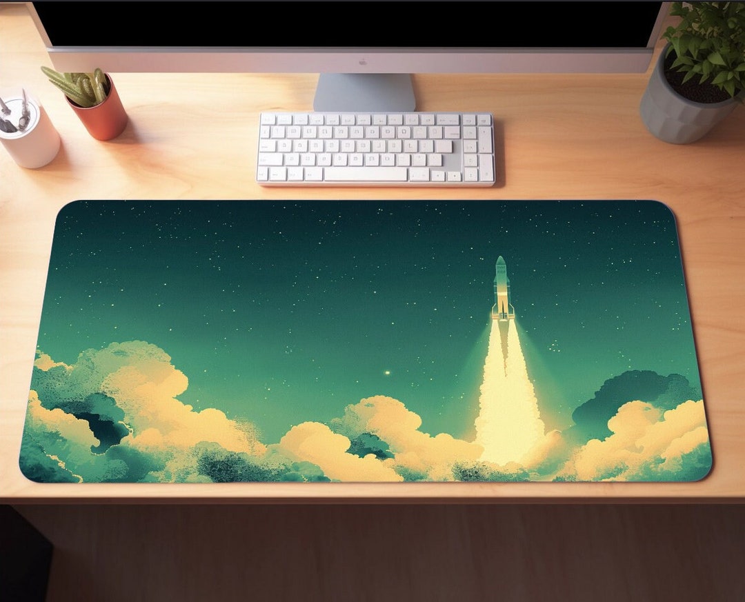 Retro Rocket Launch Desk Pad, Rocket Mouse Pad, Rocket Desk Mat, Space ...