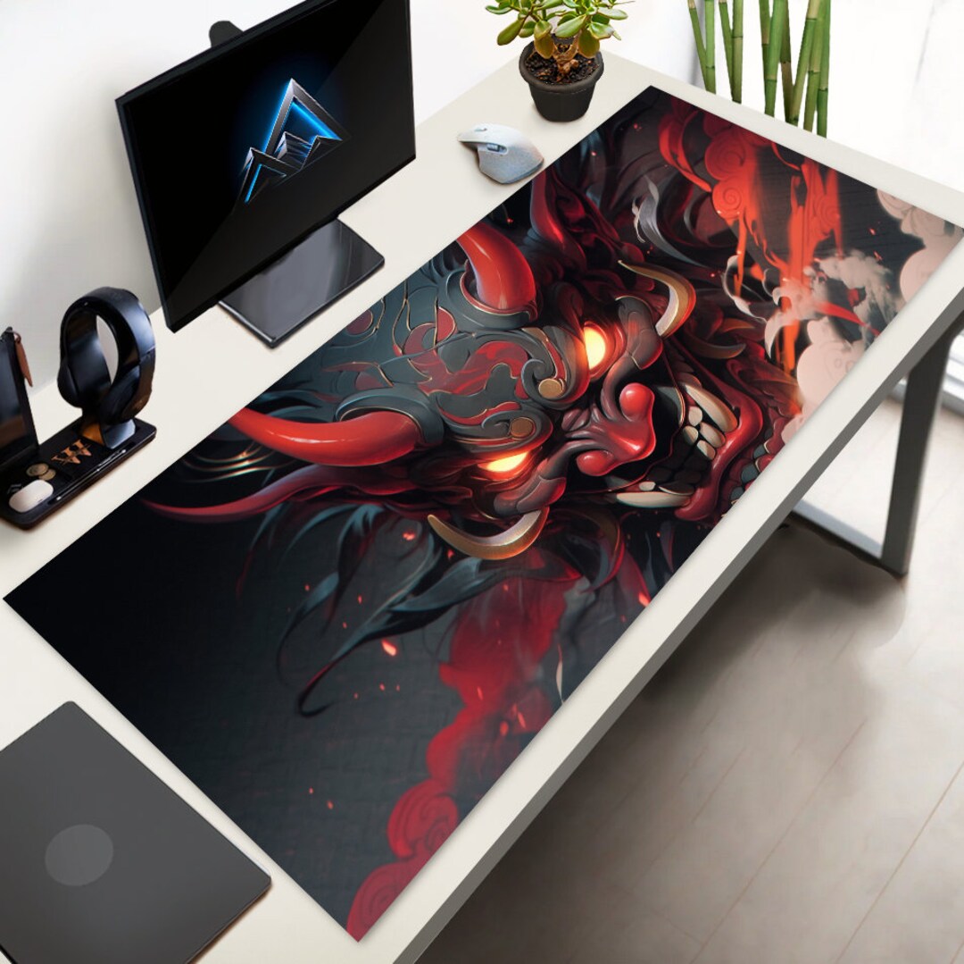 Oni Mask Desk Mat, Anime Mousepad, Japanese Gaming Mousepad XL, Oni ...