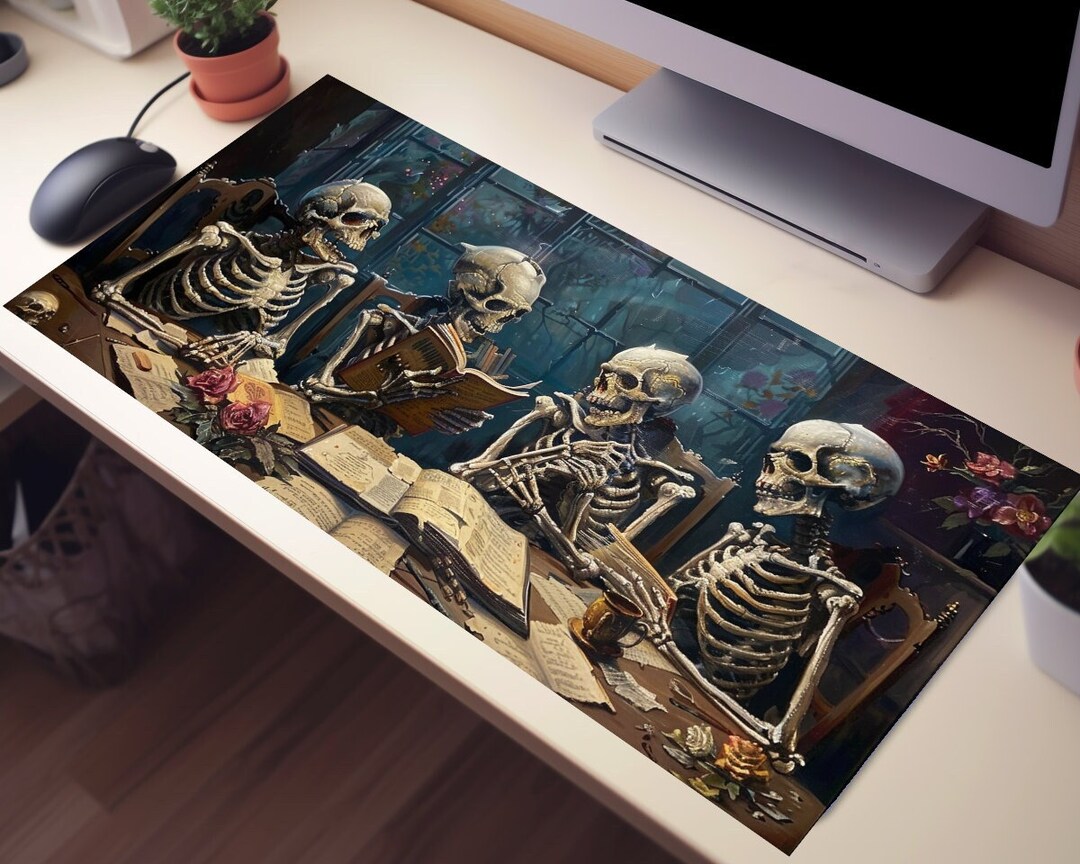 Skeleton Gothic Desk Mat, Game Decor Desk Mat, Dark Cottagecore Gaming ...