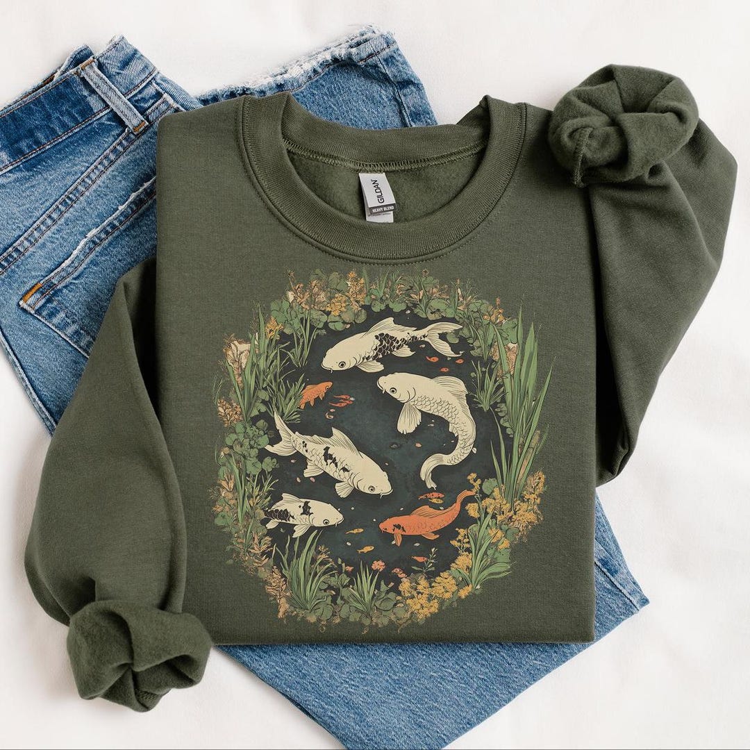 Vintage Koi Fish Pond Shirt, Cottagecore Sweater, Koi Fishing Gift ...