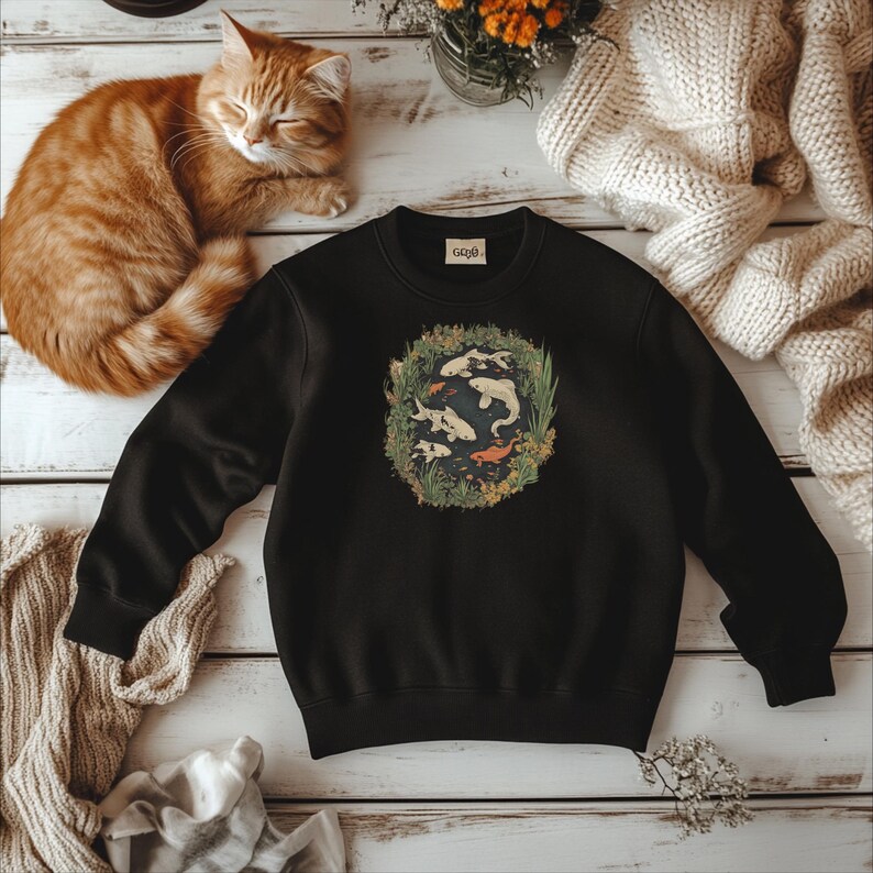Vintage Koi Fish Pond Shirt, Cottagecore Sweater, Koi Fishing Gift ...