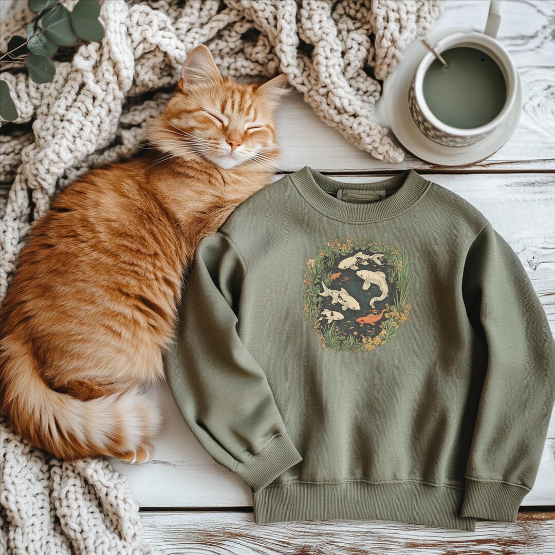 Vintage Koi Fish Pond Shirt, Cottagecore Sweater, Koi Fishing Gift ...