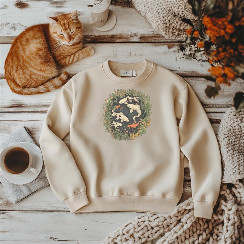 Vintage Koi Fish Pond Shirt, Cottagecore Sweater, Koi Fishing Gift ...