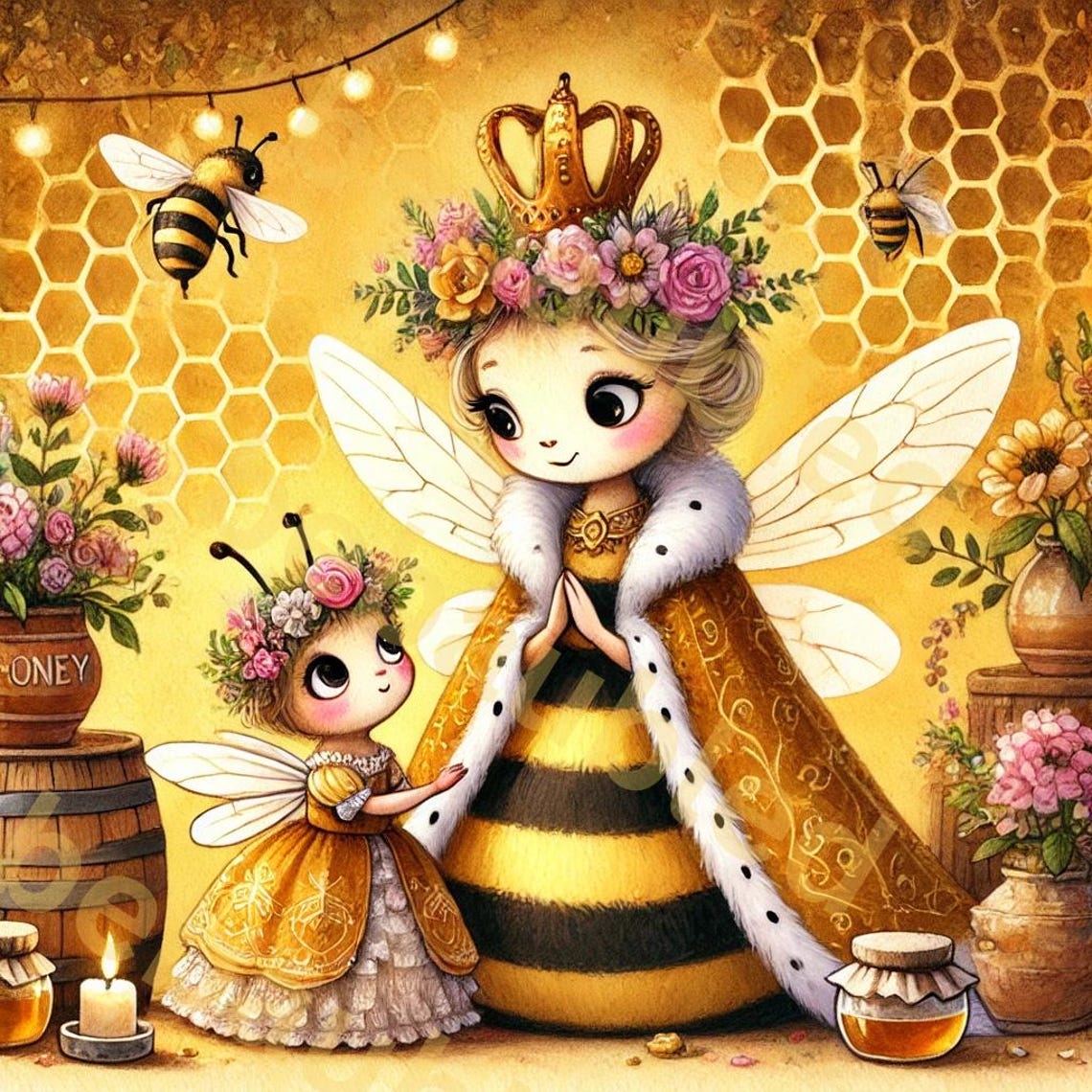 Queen Bee and Princess Illustration for Mother's Day Cards (PDF) - Etsy