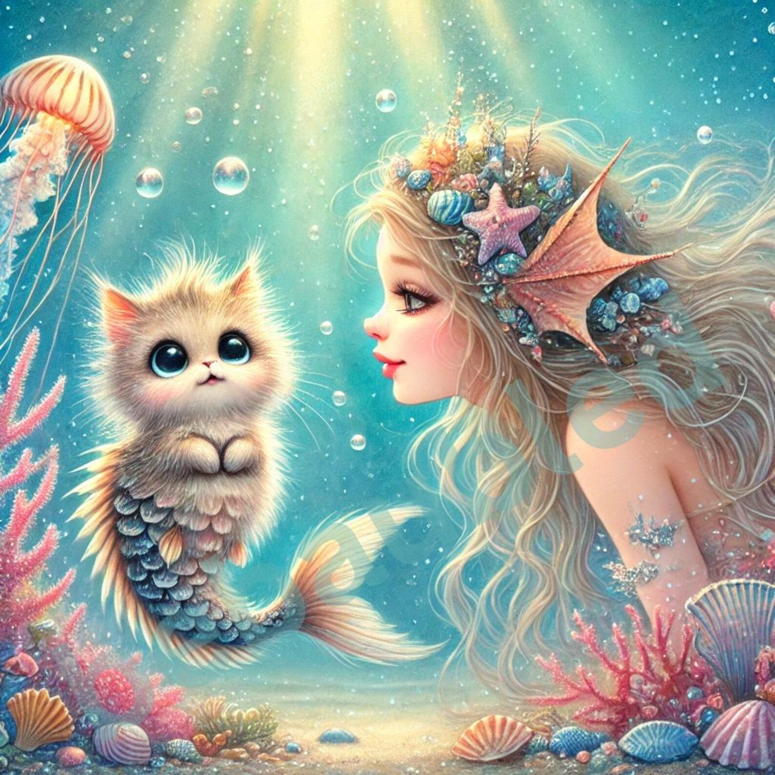 PDF Cozy Watercolor Artwork “kittenfish” - A Beautiful Mermaid and Her ...