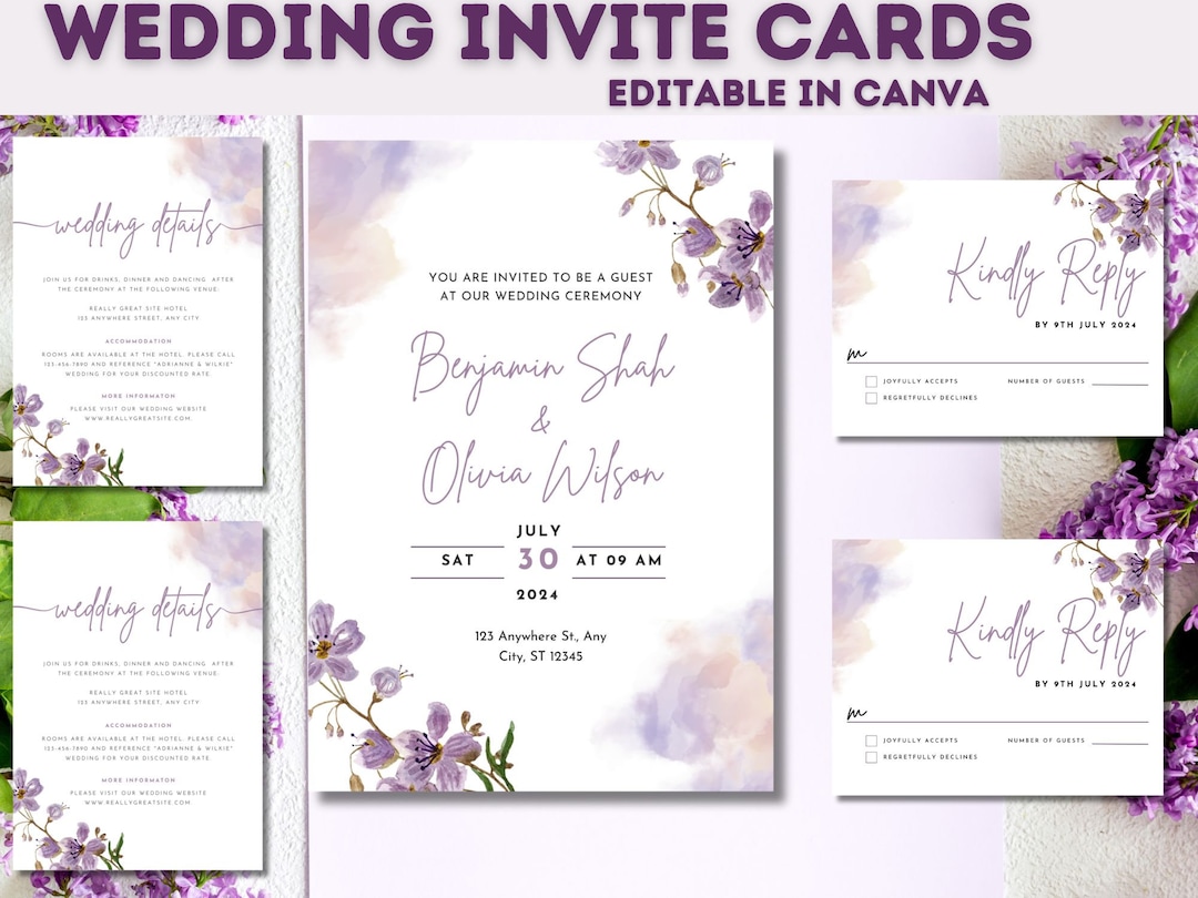 Purple Floral Boho Wedding Invitation Cards | Wedding Cards | Commitment Announcement | Wedding ...