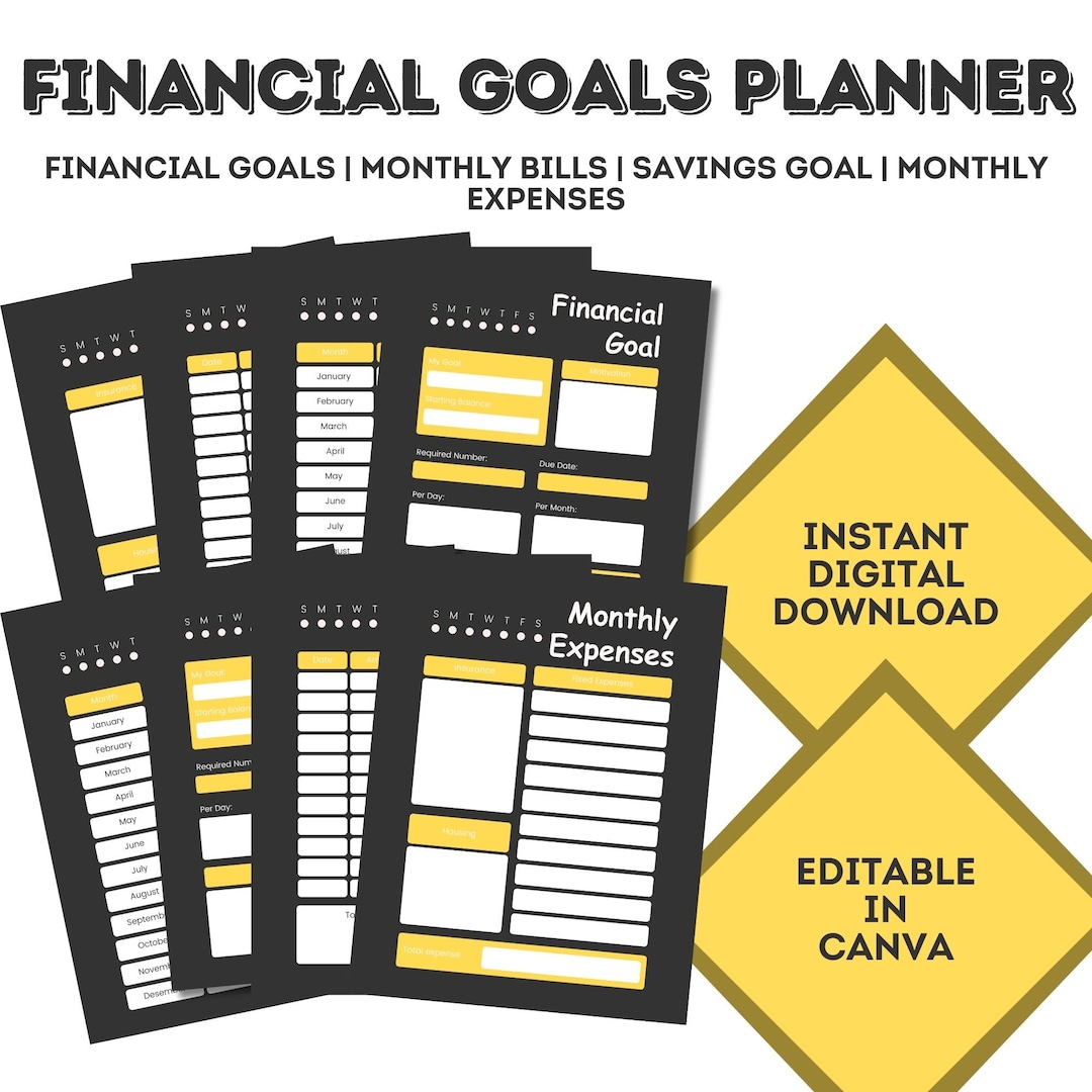 Financial Goal Planner | Black and Yellow Financial Plan | Monthly ...