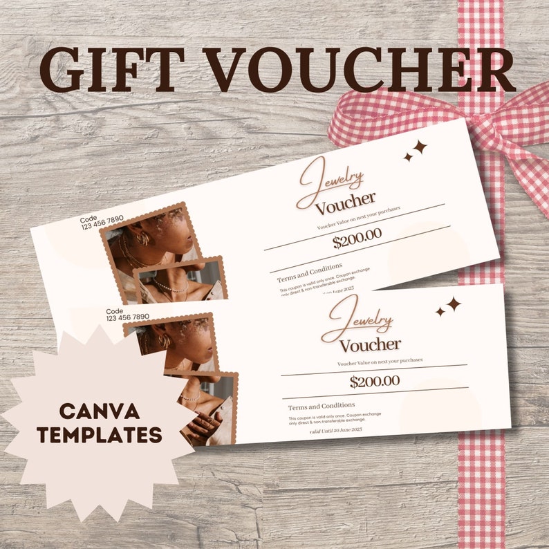 Gift Voucher Jewelry Gift Voucher Editable Gift Voucher Biege Gift ...