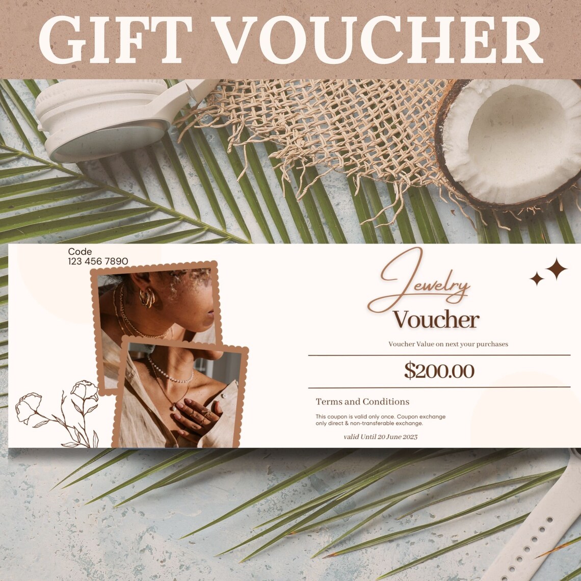 Gift Voucher Jewelry Gift Voucher Editable Gift Voucher Biege Gift ...