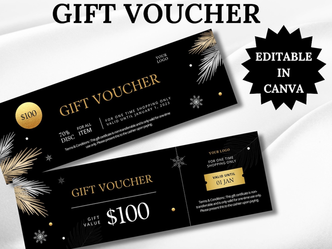 Black and Gold Gift Voucher | Sophisticated Gift Certificate | Gift for ...