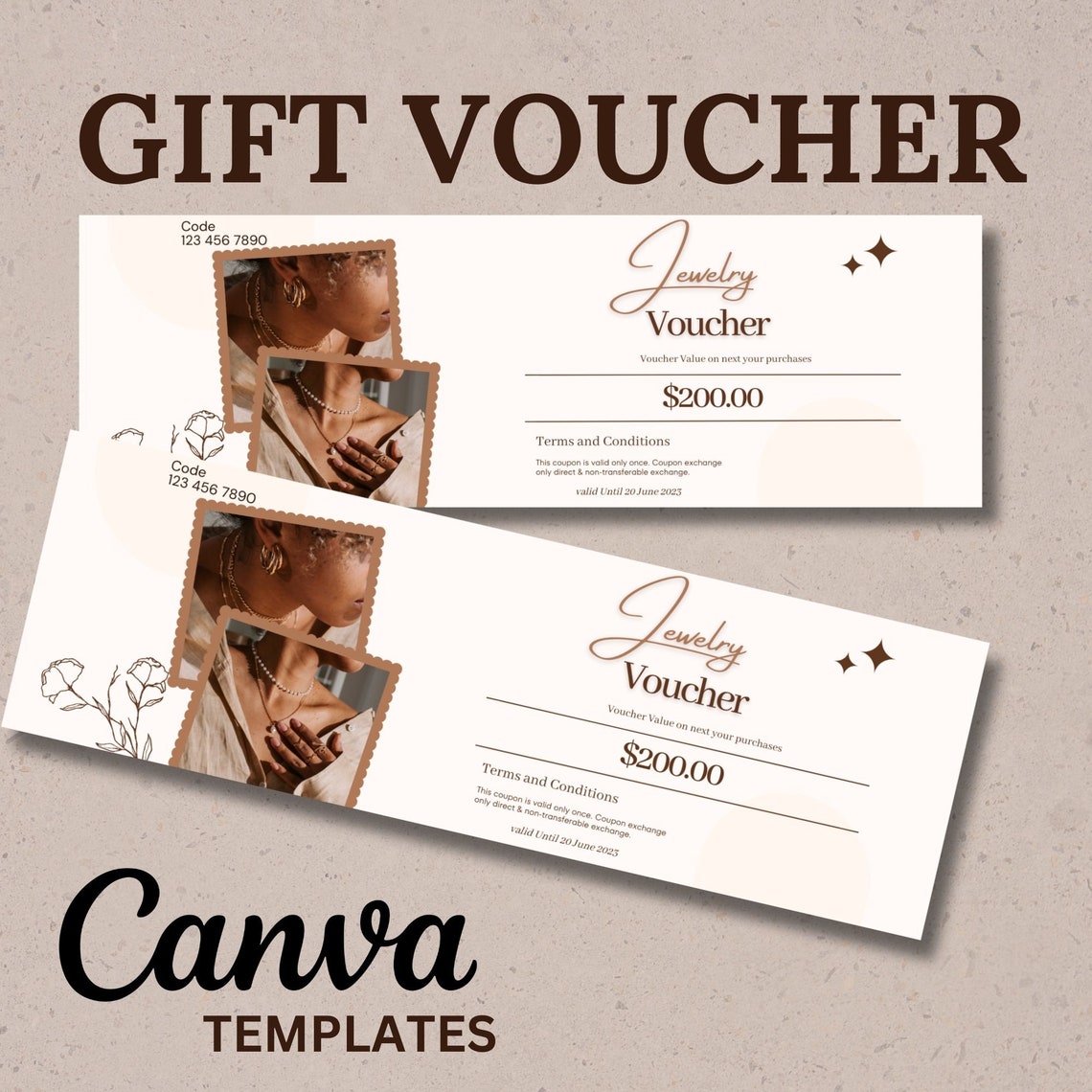 Gift Voucher Jewelry Gift Voucher Editable Gift Voucher Biege Gift ...