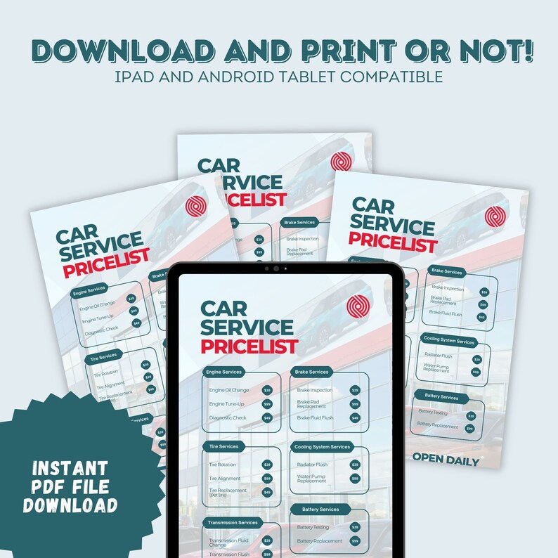 Price List Template | Service Rate Card | Editable Price List | Pricing ...