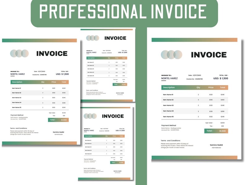 Green Professional Invoice Template | Editable Invoice | Green Invoice ...