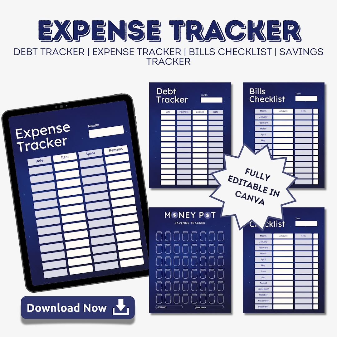 Expenses Tracker | Bills Checklist | Savings Trcaker | Dark Blue ...