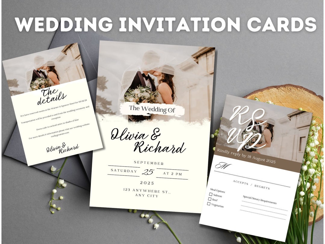 Biege Modern Wedding Invitation Card | Wedding Cards | Commitment Announcement | Wedding Details ...