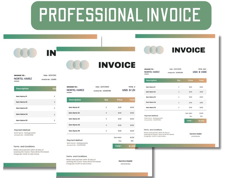Green Professional Invoice Template | Editable Invoice | Green Invoice ...