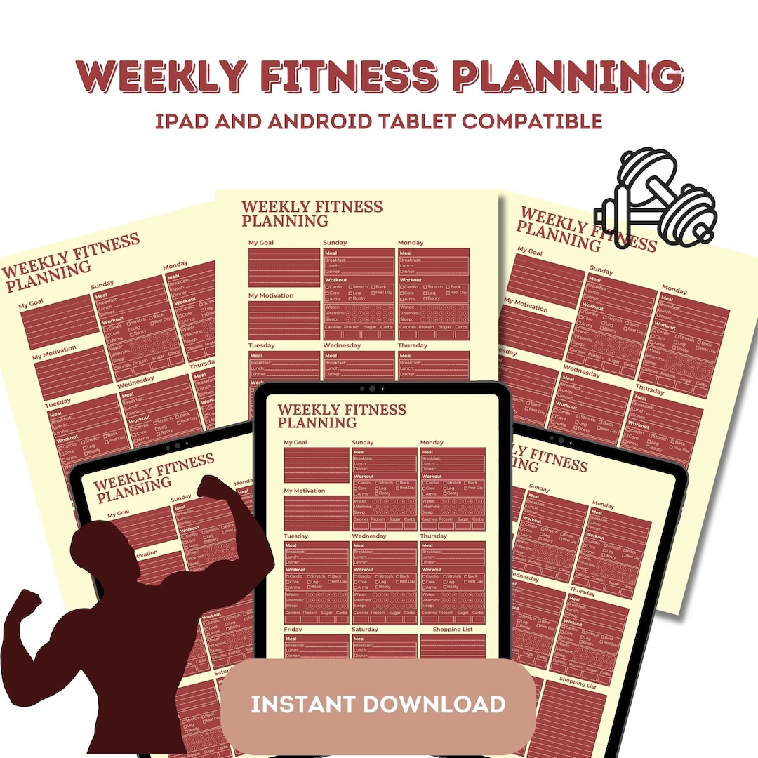 Weekly Fitness Planner | Fitness Log | Body Goals | Wellness Planner ...