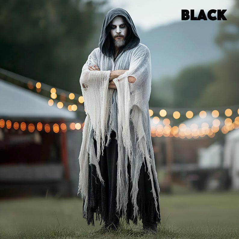 Adult Halloween Ghost Costume: Hooded Zombie Poncho, Vampire Cape Cloak ...