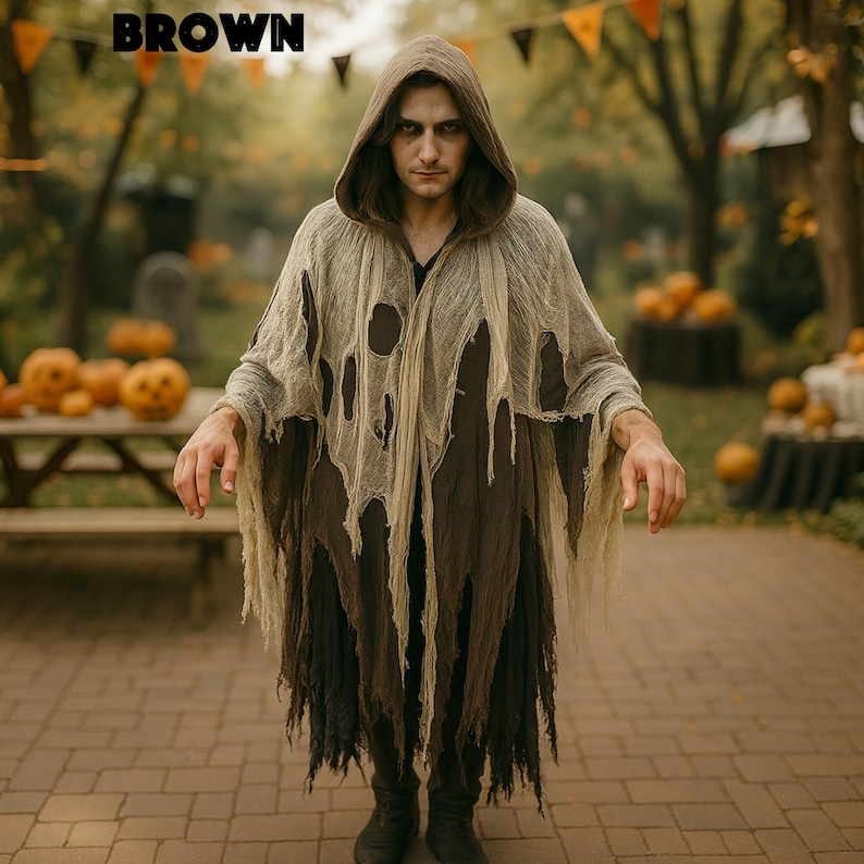 Adult Halloween Ghost Costume: Hooded Zombie Poncho, Vampire Cape Cloak ...