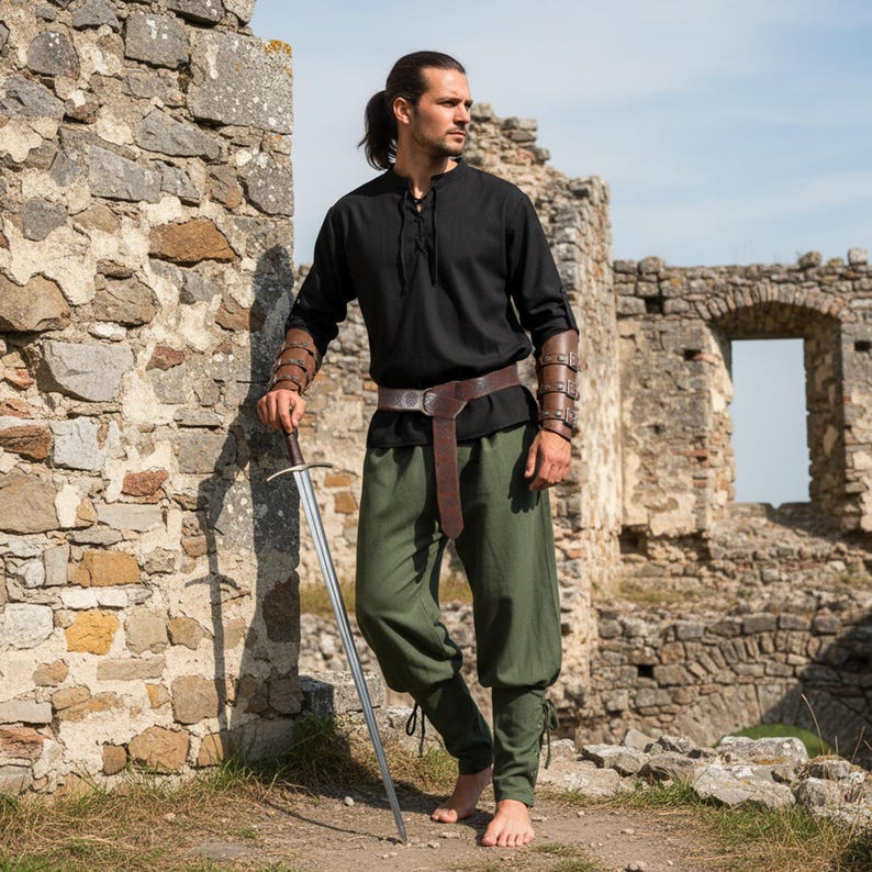 Medieval Knight Clothes Set With Armor: Lacing Shirt Tunic, Pants ...