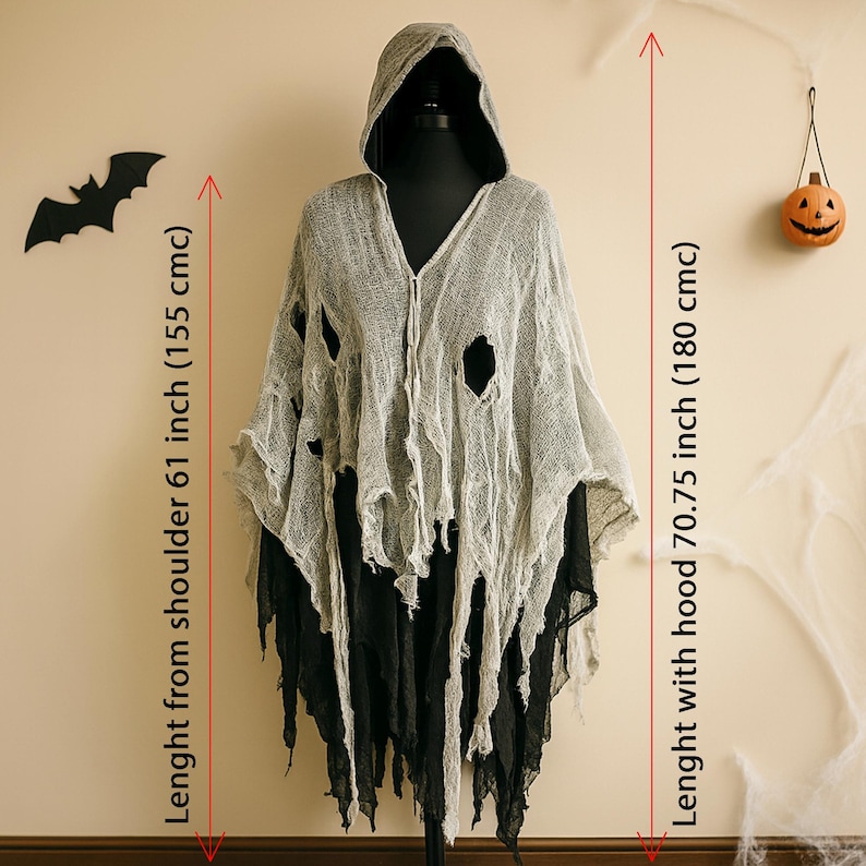 Adult Halloween Ghost Costume: Hooded Zombie Poncho, Vampire Cape Cloak ...