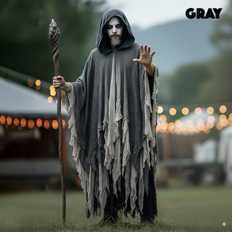 Adult Halloween Ghost Costume: Hooded Zombie Poncho, Vampire Cape Cloak ...