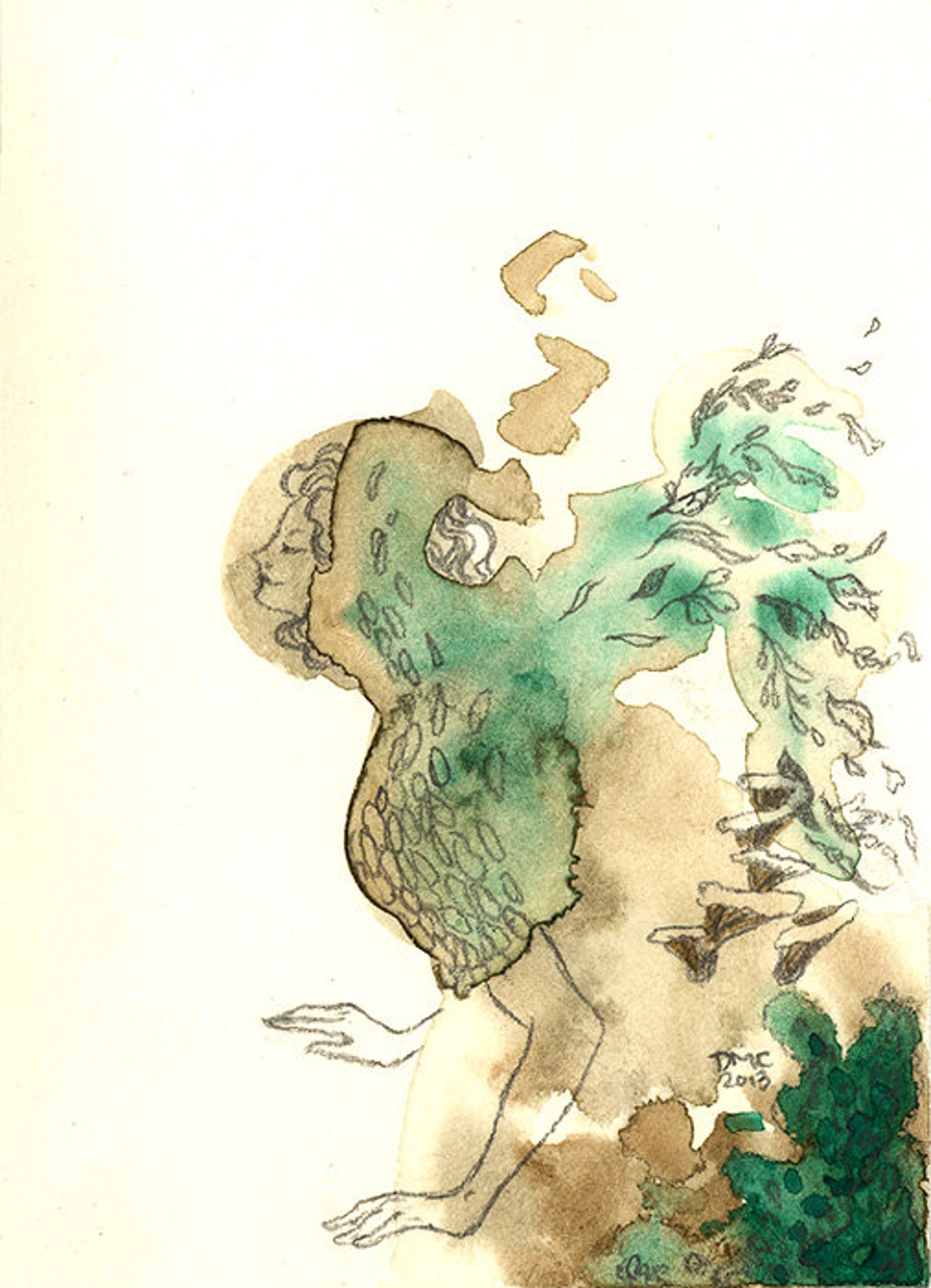 The Moss Lady - Fantasy Watercolor ACEO Print, Woodland Nature Spirit ...